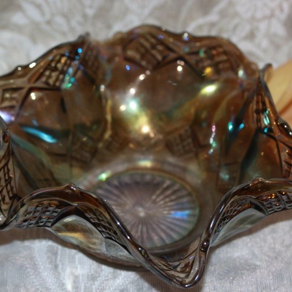Accents | Vintage Carnival Glass 9 Diamond Pattern Bowl | Poshmark